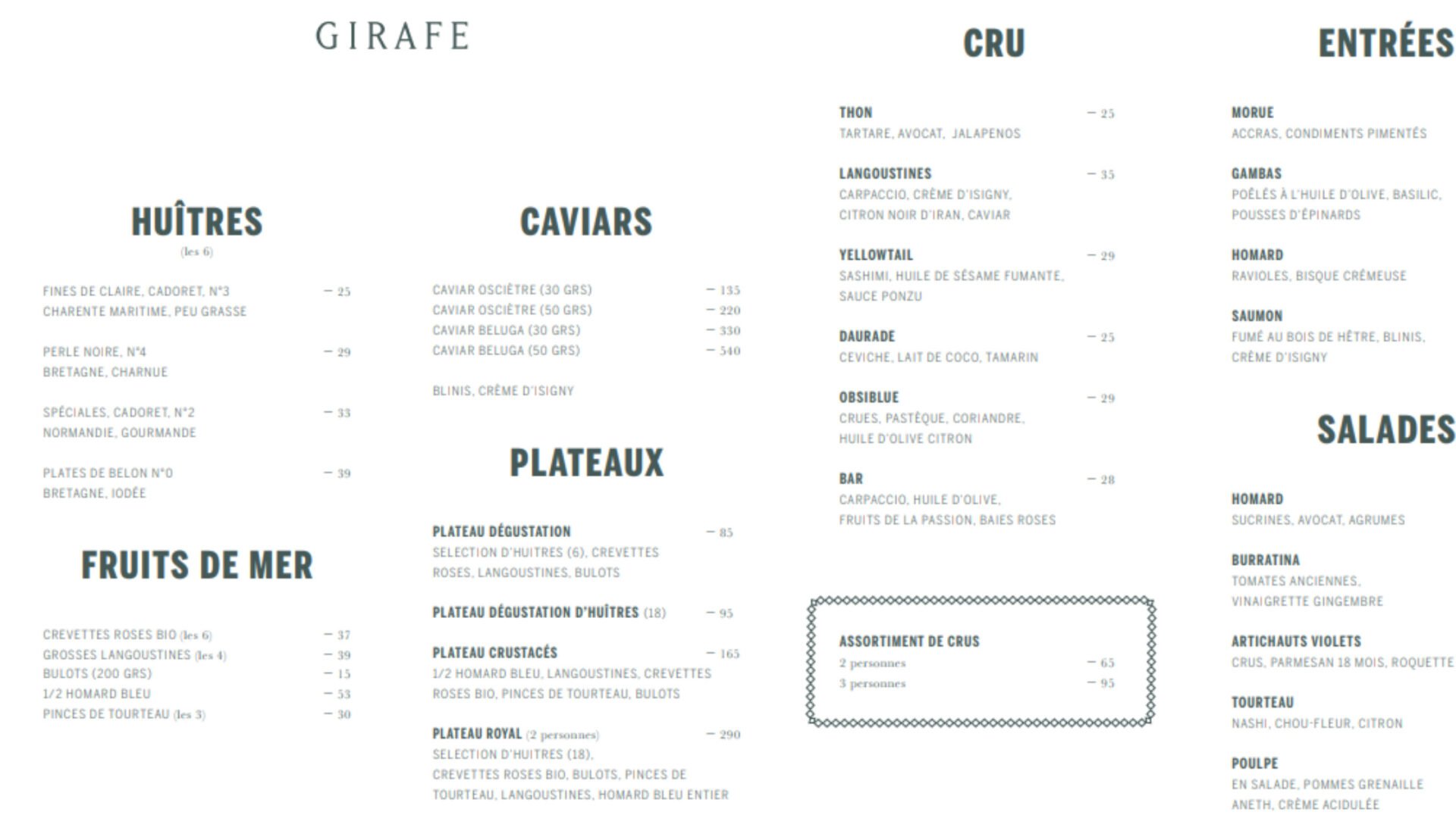 Girafe Restaurant Menu Prix France Mis à jour pour 2024