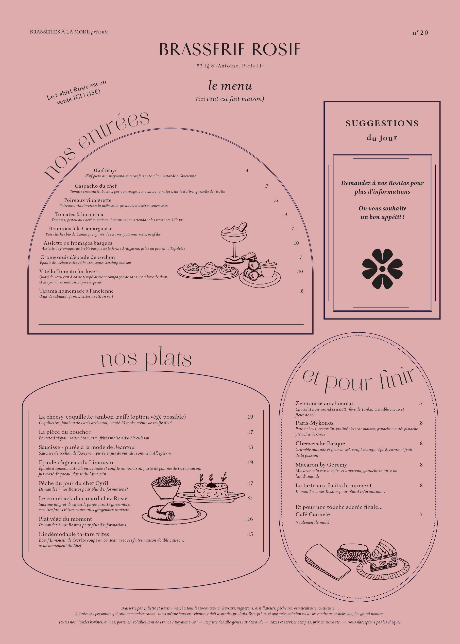 Brasserie Rosie Menu Prix Paris 2024 et Photos