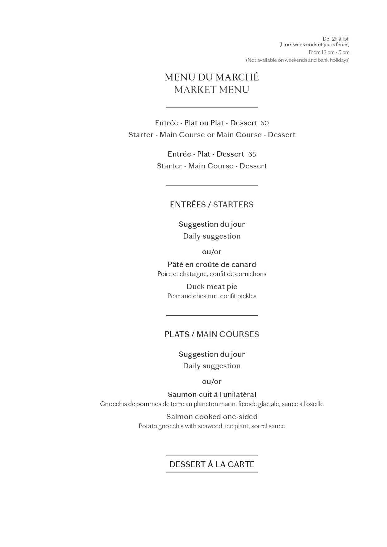 Café de la Paix Menu Prix France 2024 et Photos