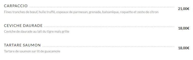 ZILLY Menu Prix Paris 2024 et Photos
