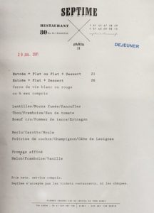 Septime Menu Prix Paris 2024 et Photos