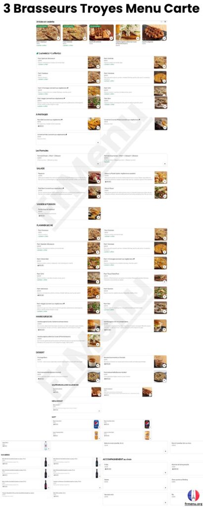 3 Brasseurs Troyes Menu Prix France 2024 et Photos