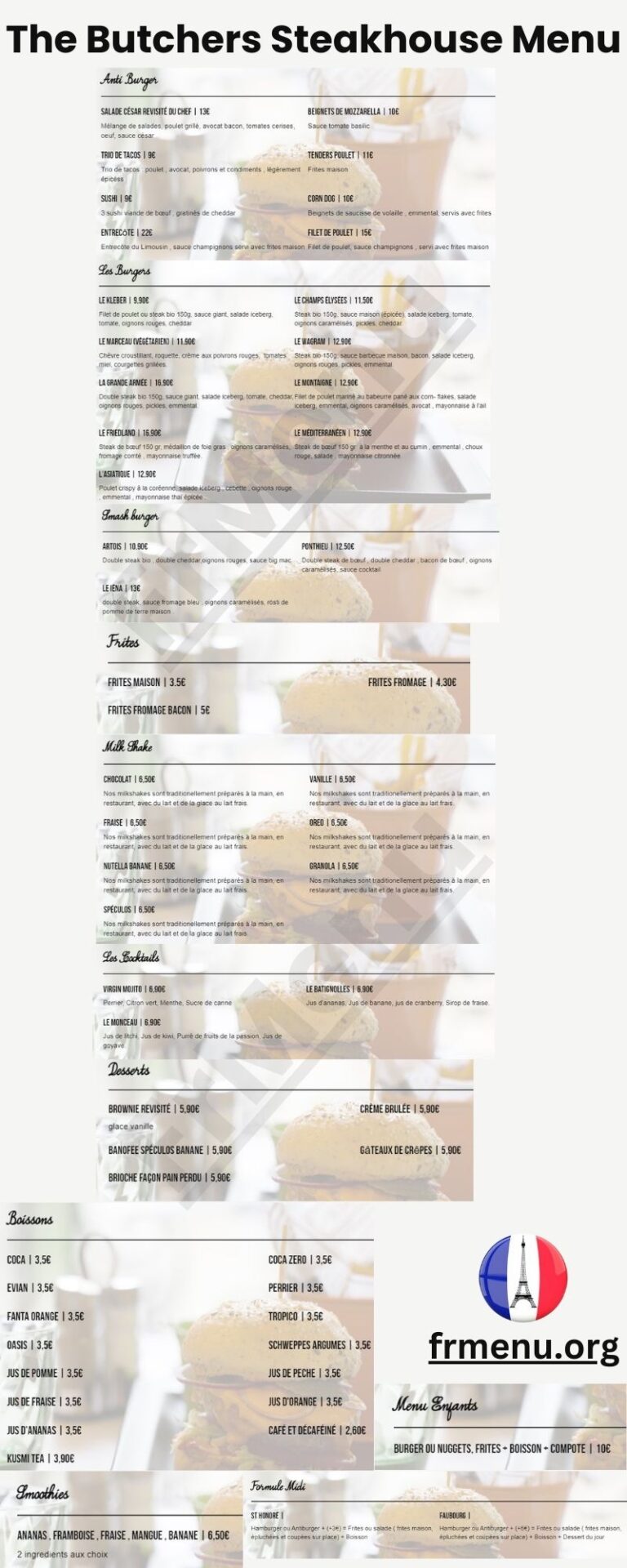 The Butchers Steakhouse Menu Prix Paris 2024 et Photos