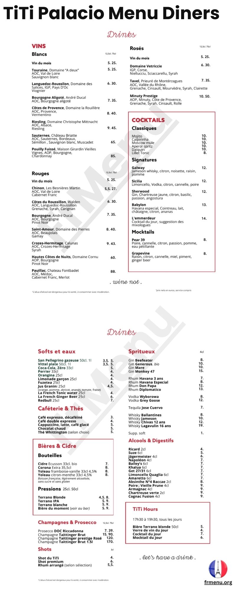 TiTi Palacio Menu Prix Paris 2024 et Photos
