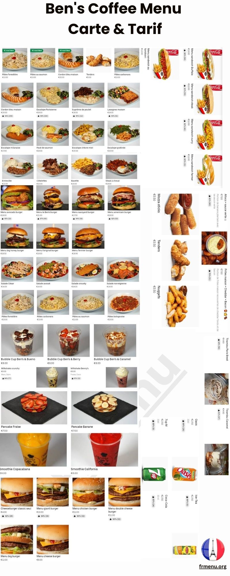Ben's Coffee Menu Prix Paris 2024 et Photos