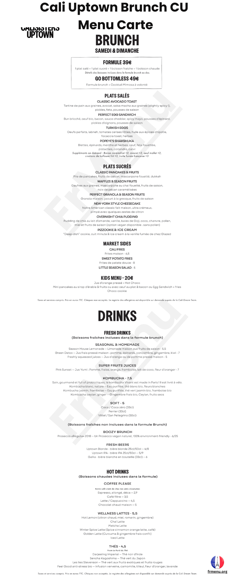 Cali Uptown Menu Prix Paris 2024 et Photos