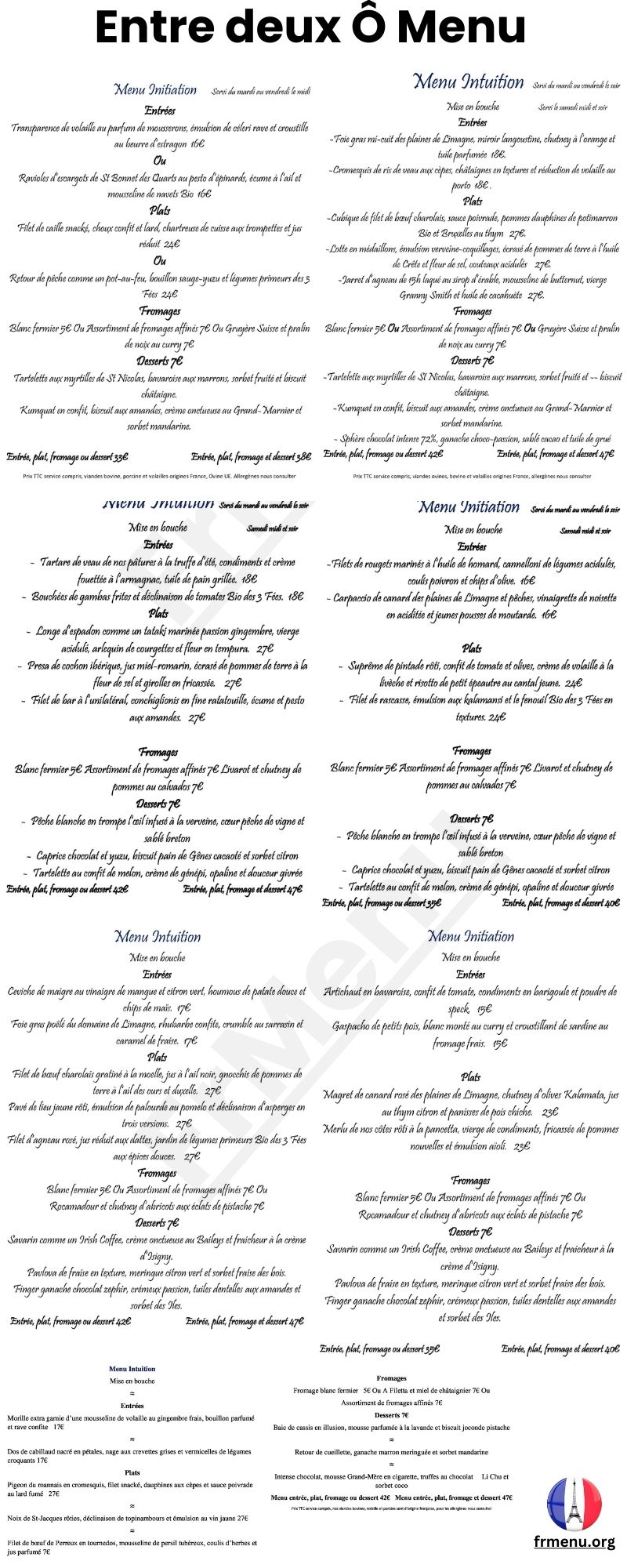 Entre deux Ô Menu Prix Roanne 2024 et Photos